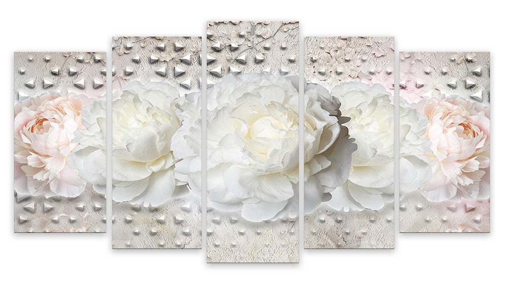 Tableau 5 parties fleurs roses et design clouté - 150x80 cm | Leroy Merlin
