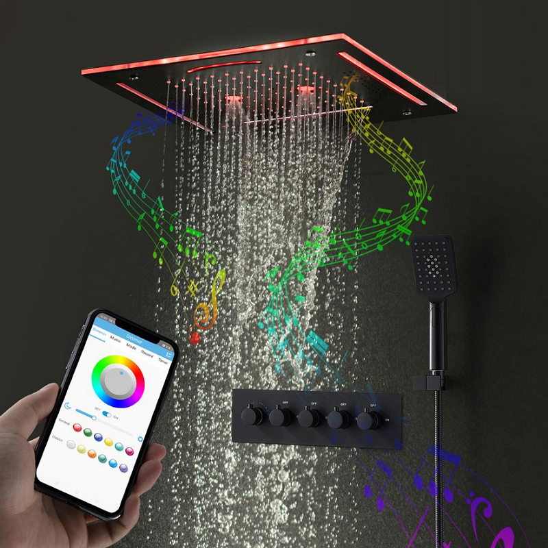 Rain sky 300x300 mm, composición ducha Bluetooth, Ares negro | Leroy Merlin