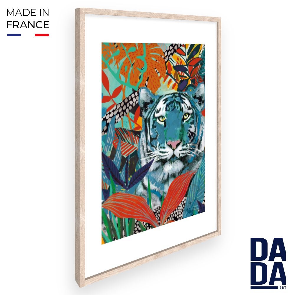 Image encadrée avec cadre CHÊNE / 30x40cm / Tigre vibrant / Créé et ...