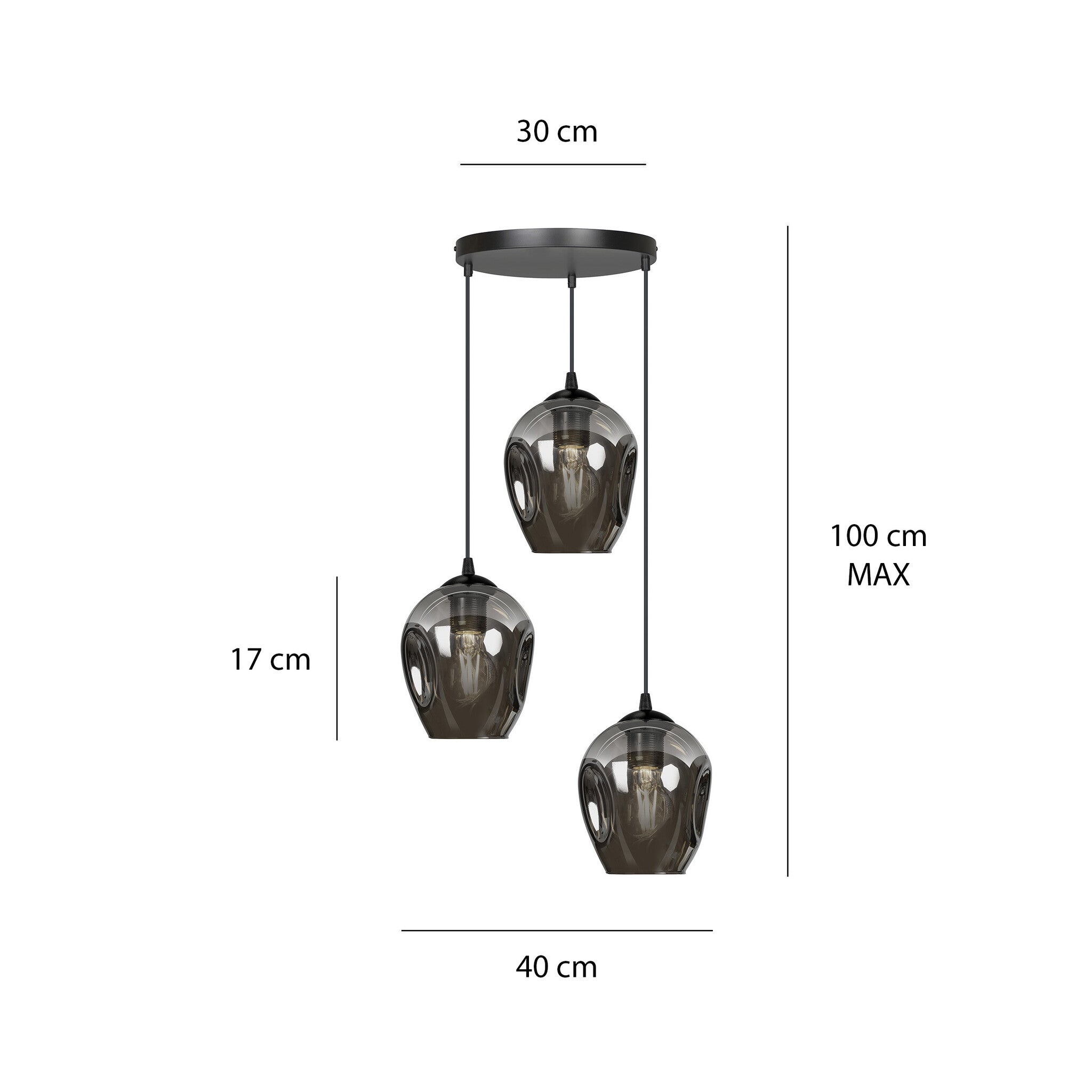 Lampe à suspension Nokia ronde 3L en verre fumé 3x E27 | Leroy Merlin