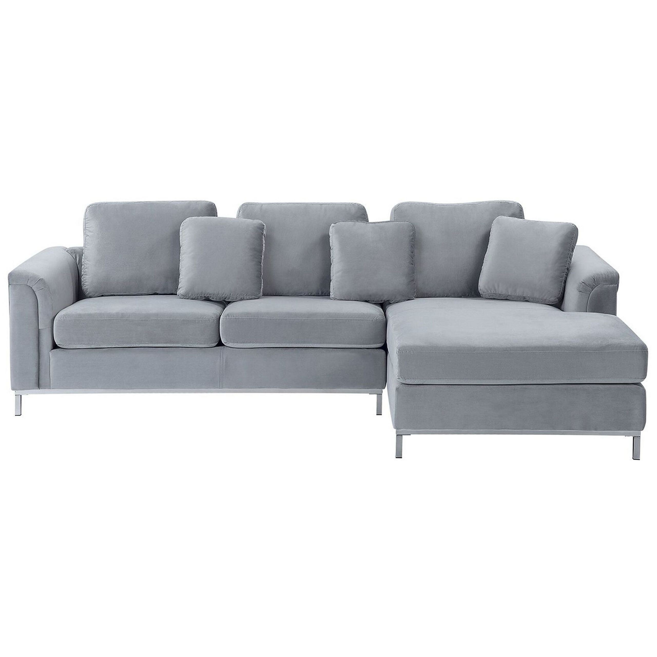 Canapé d\'angle 4 places OSLO Velours Gris Côté gauche | Leroy Merlin