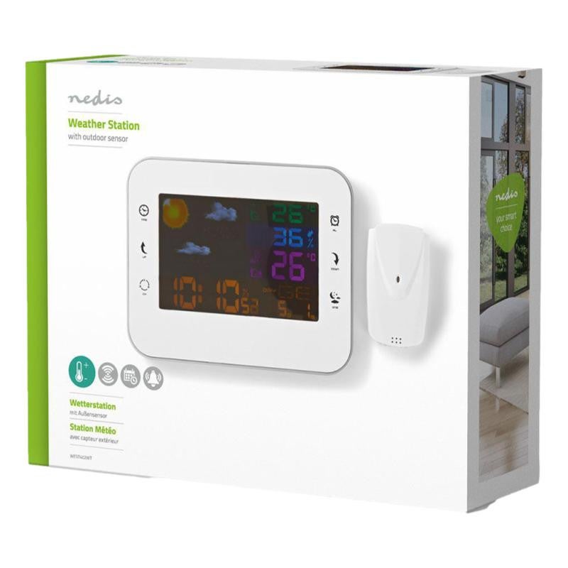 Station meteo int/ext sans fil ecran couleur + capteur ext Nedis WEST402WT | Leroy Merlin