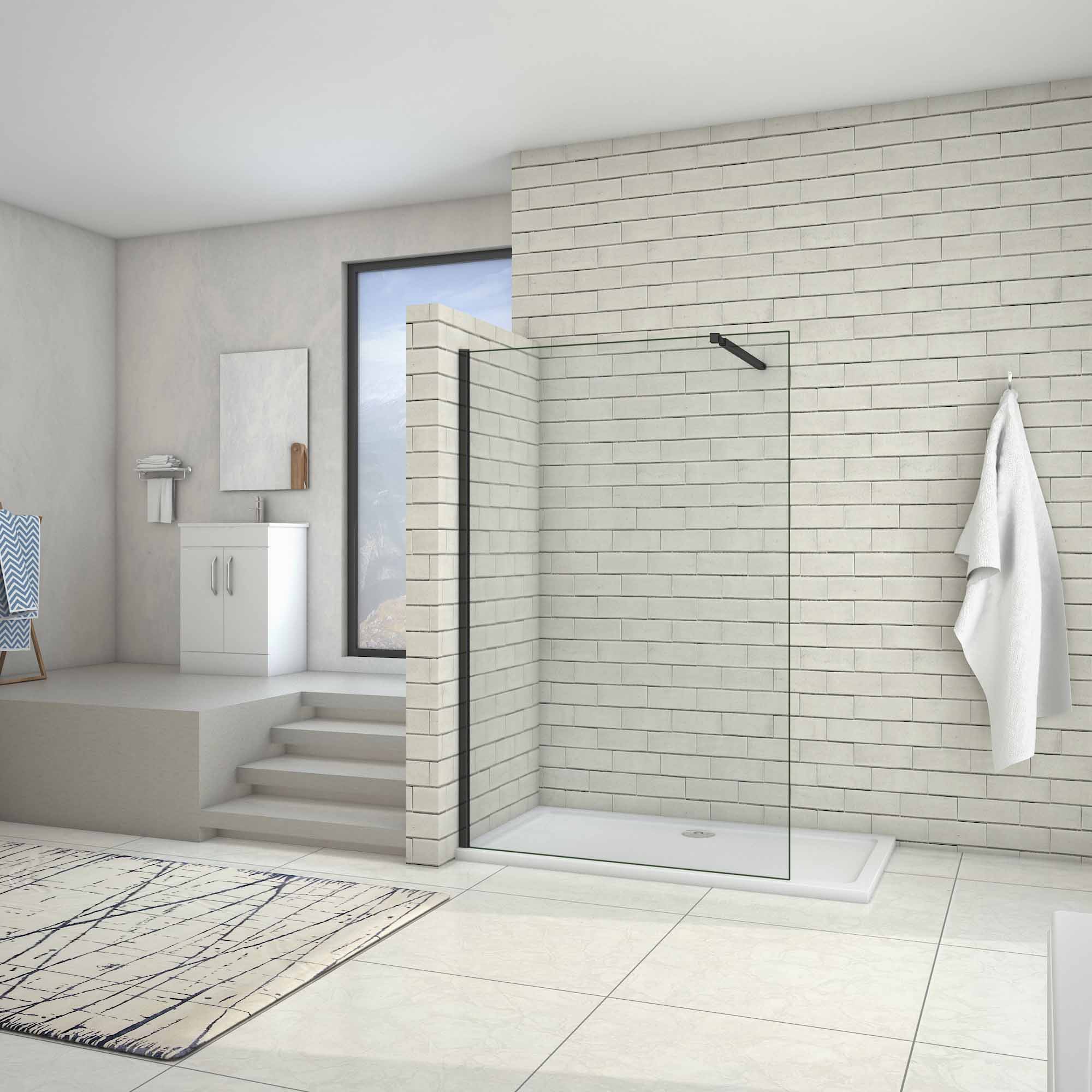 Paroi de douche à l'italienne 110x200cm profil Noir mat en verre trempé ...