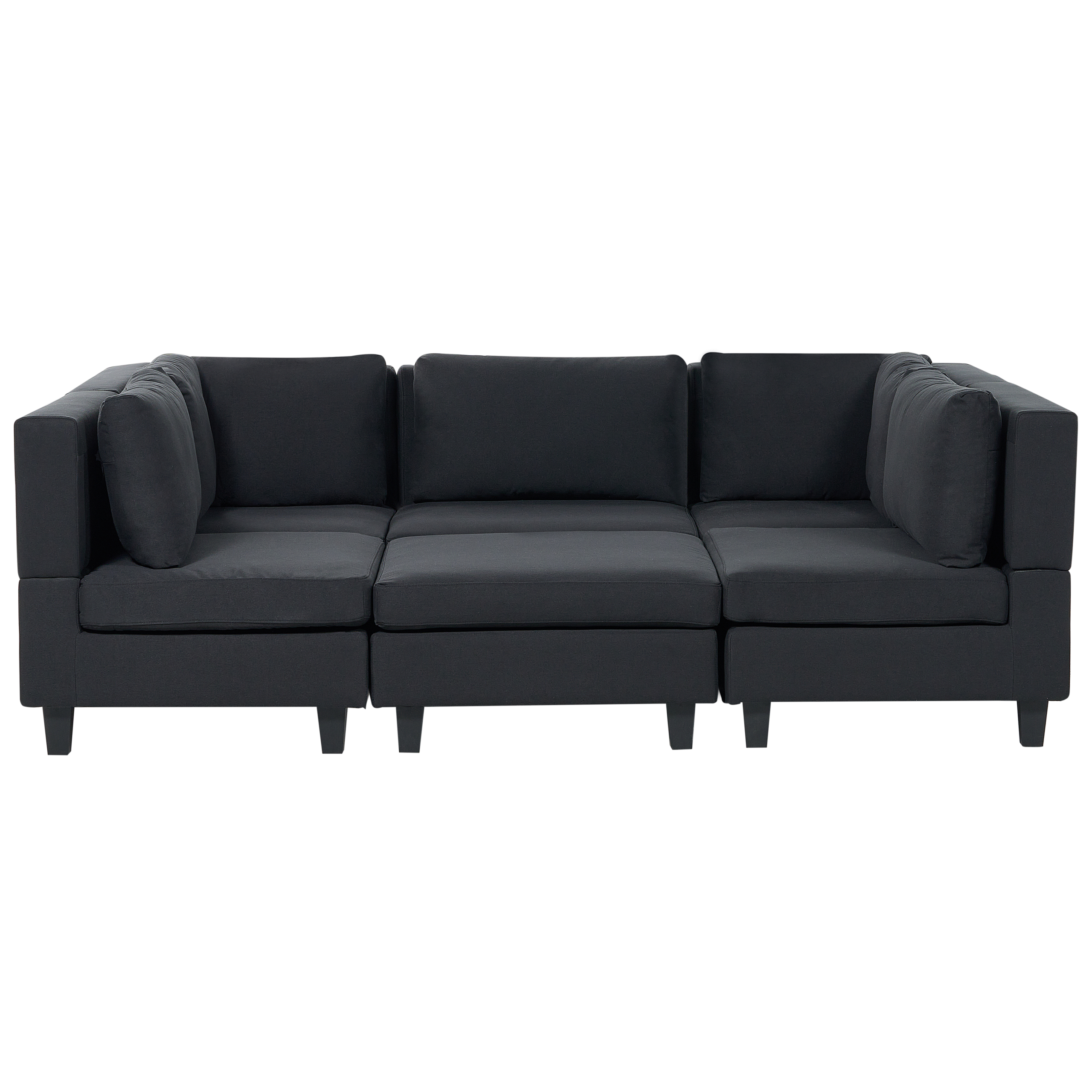 Canapé 5 Places Modulable et Ottoman en Tissu Noir et Bois Taies ...