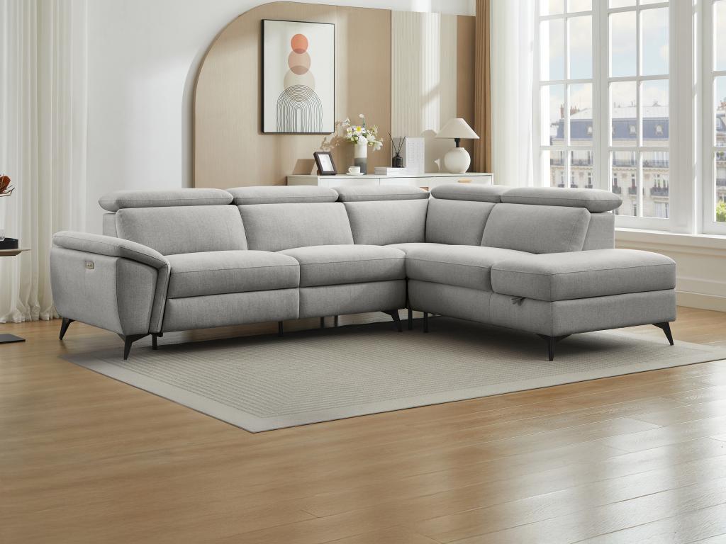 Sofá rinconera derecha relax eléctrico en tejido jaspeado gris claro ...