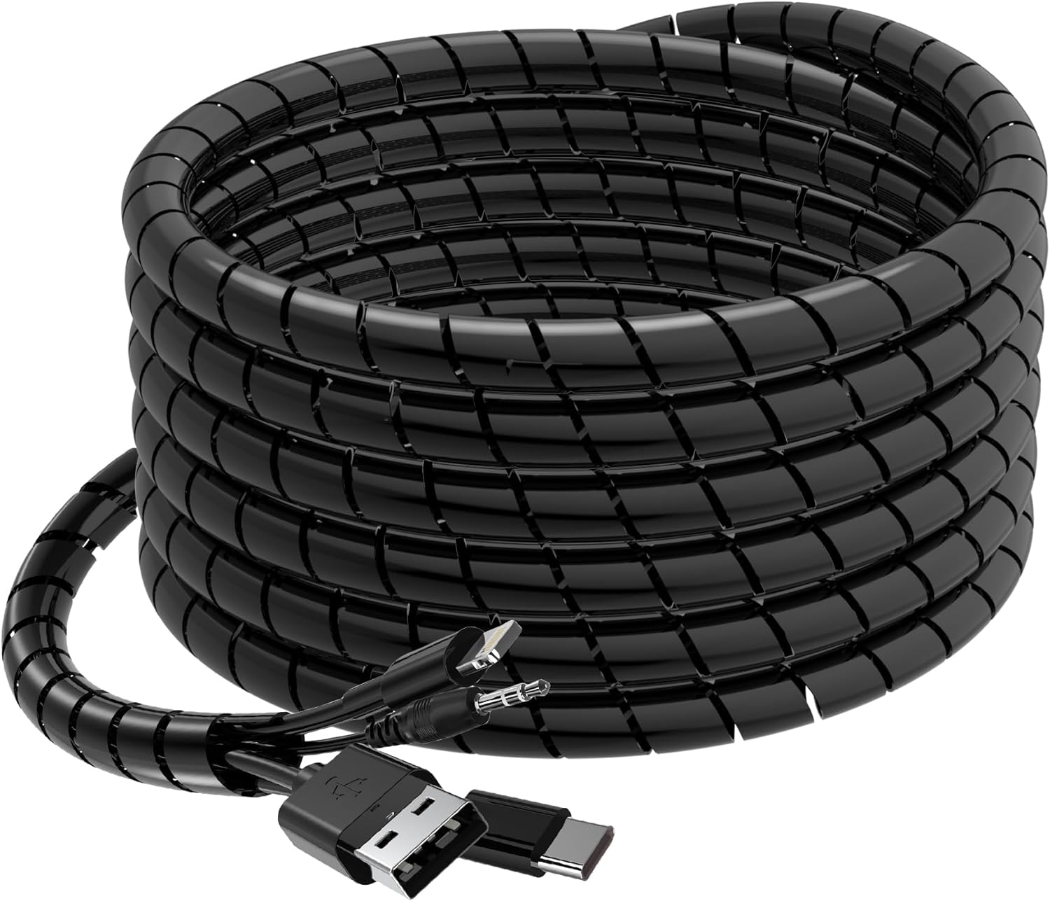 Funda espiral para cable de 6 m y 14 mm, flexible, color negro, para ...