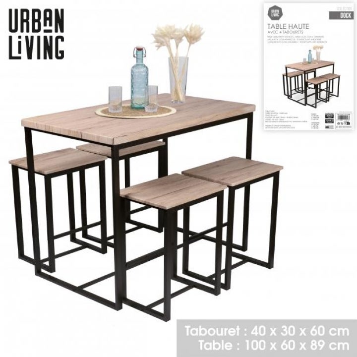 "DOCK" TABLE BAR AVEC 4 TABOURETS 100X60XH89CM ET 40X30XH60CM | Leroy ...