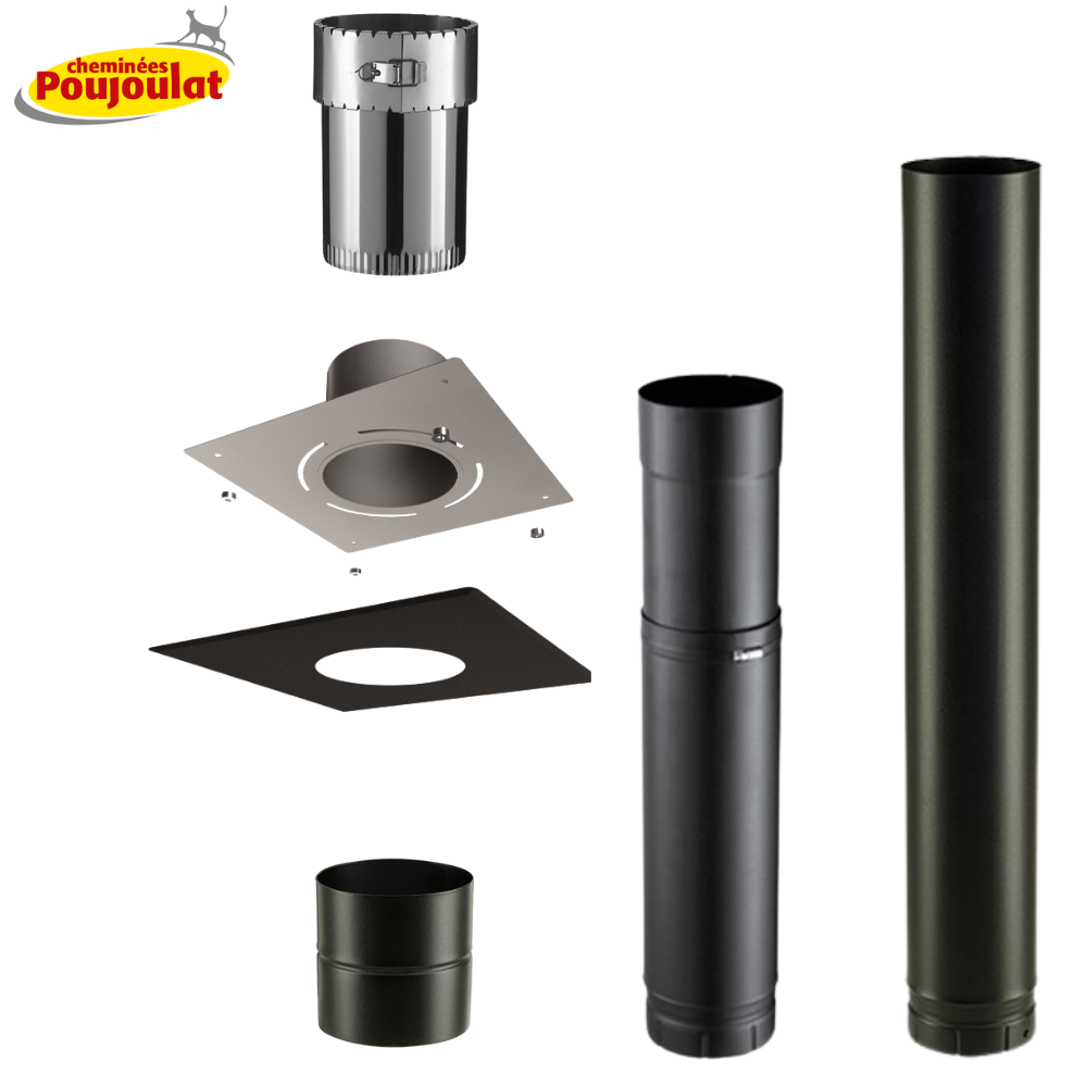 Kit raccordement conduit émaillé avec plaque finition pour poêles à ...