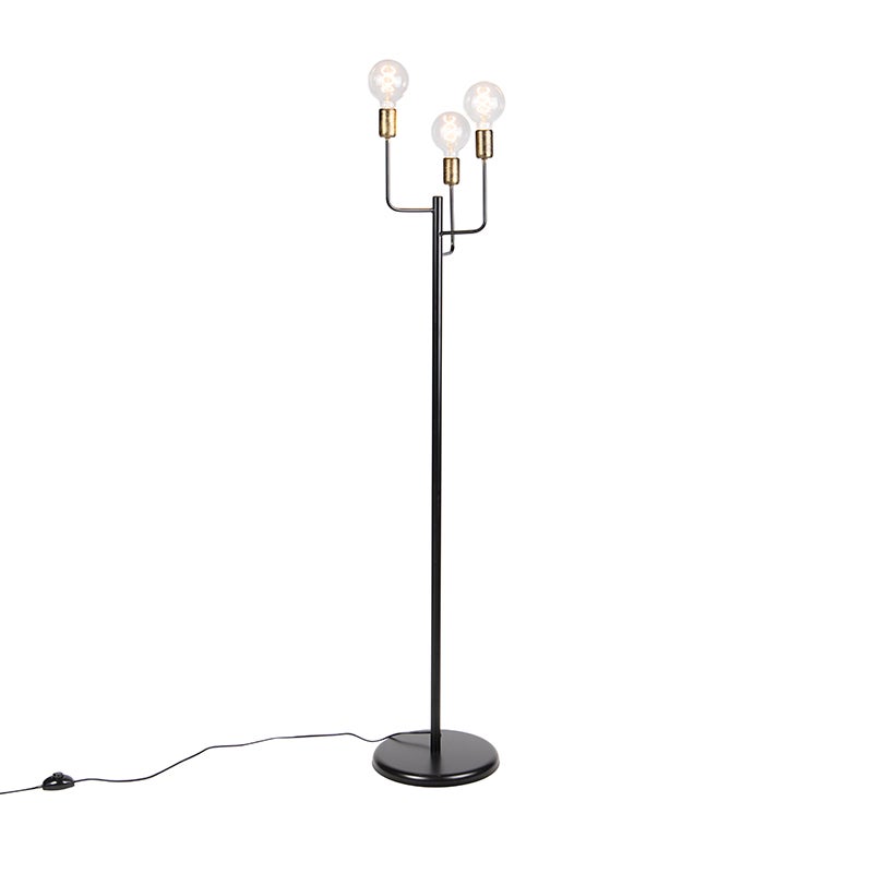 QAZQA Moderne vloerlamp zwart met gouden fitting 3-lichts - Facile ...