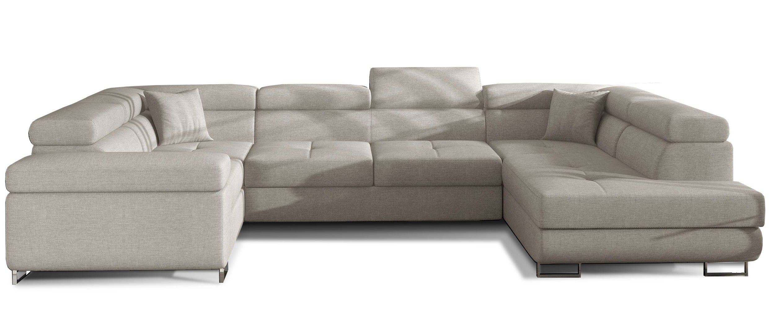 Canapé convertible U droit tissu beige clair avec coffre de rangement ...