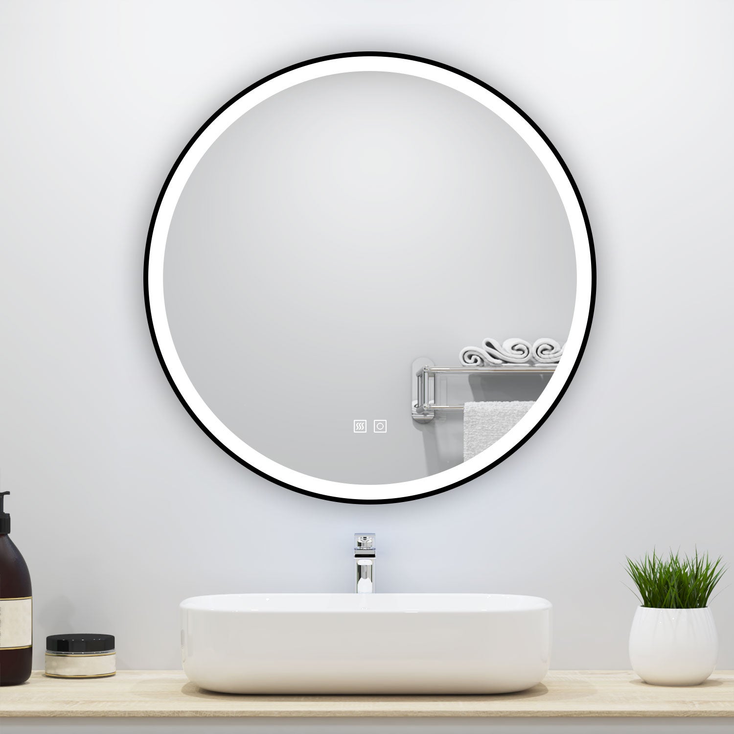 Miroir lumineux rond 80x80cm avec Anti-buée + 3 Couleurs + Dimmable ...