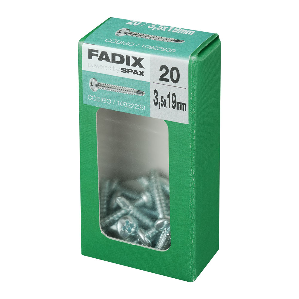 Caja de 20 unidades de tornillo de rosca chapa con cabeza redonda autotaladrante 3,5x19mm Fadix ...