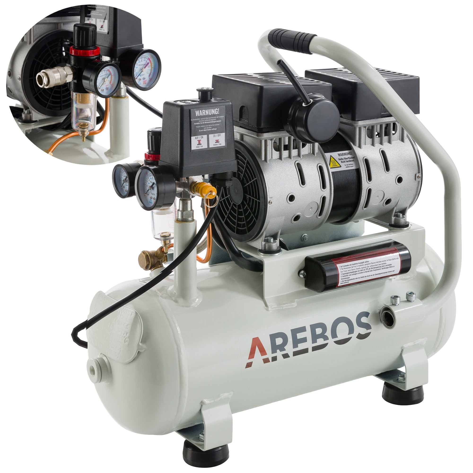 AREBOS Compressore ad aria compressa Whisper 500W 12L Pressure Vessel ...