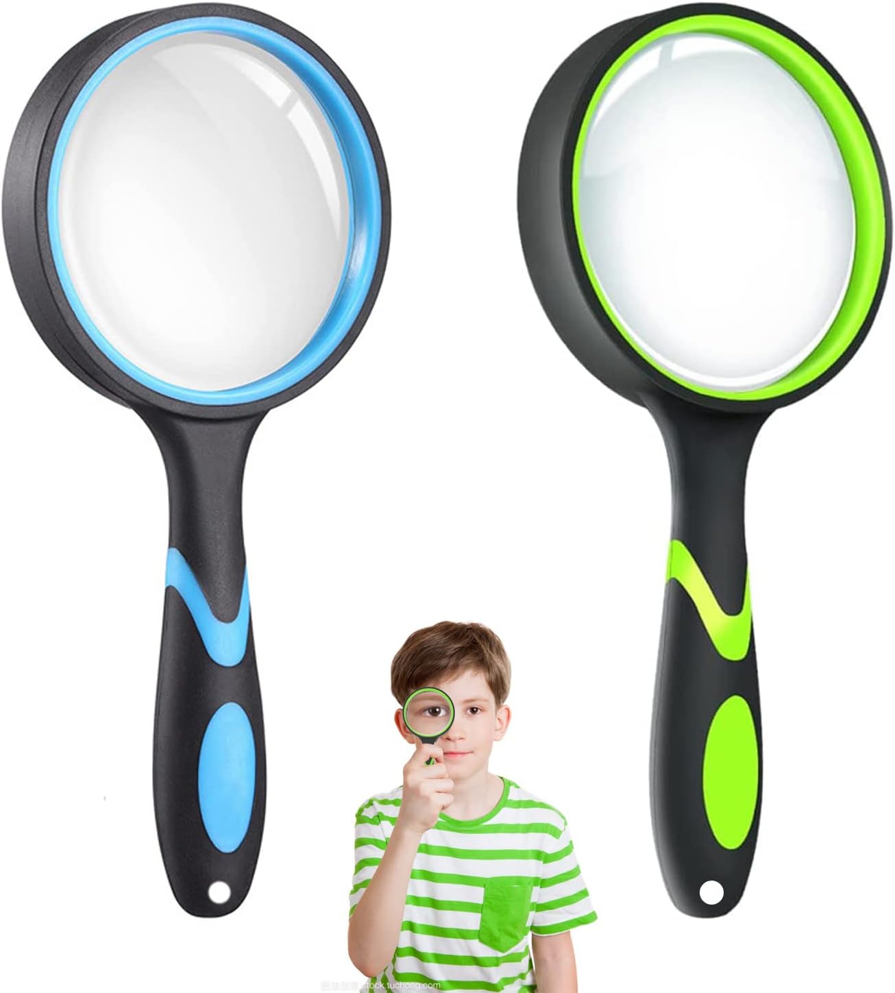 Juego de 2 lupas infantiles con mango de goma suave, lupas de 75 mm ...
