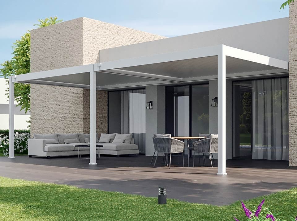 Pergola Boclimatic in Alluminio Adossee 32m² - 4x8 - Bianca - Lamelle ...