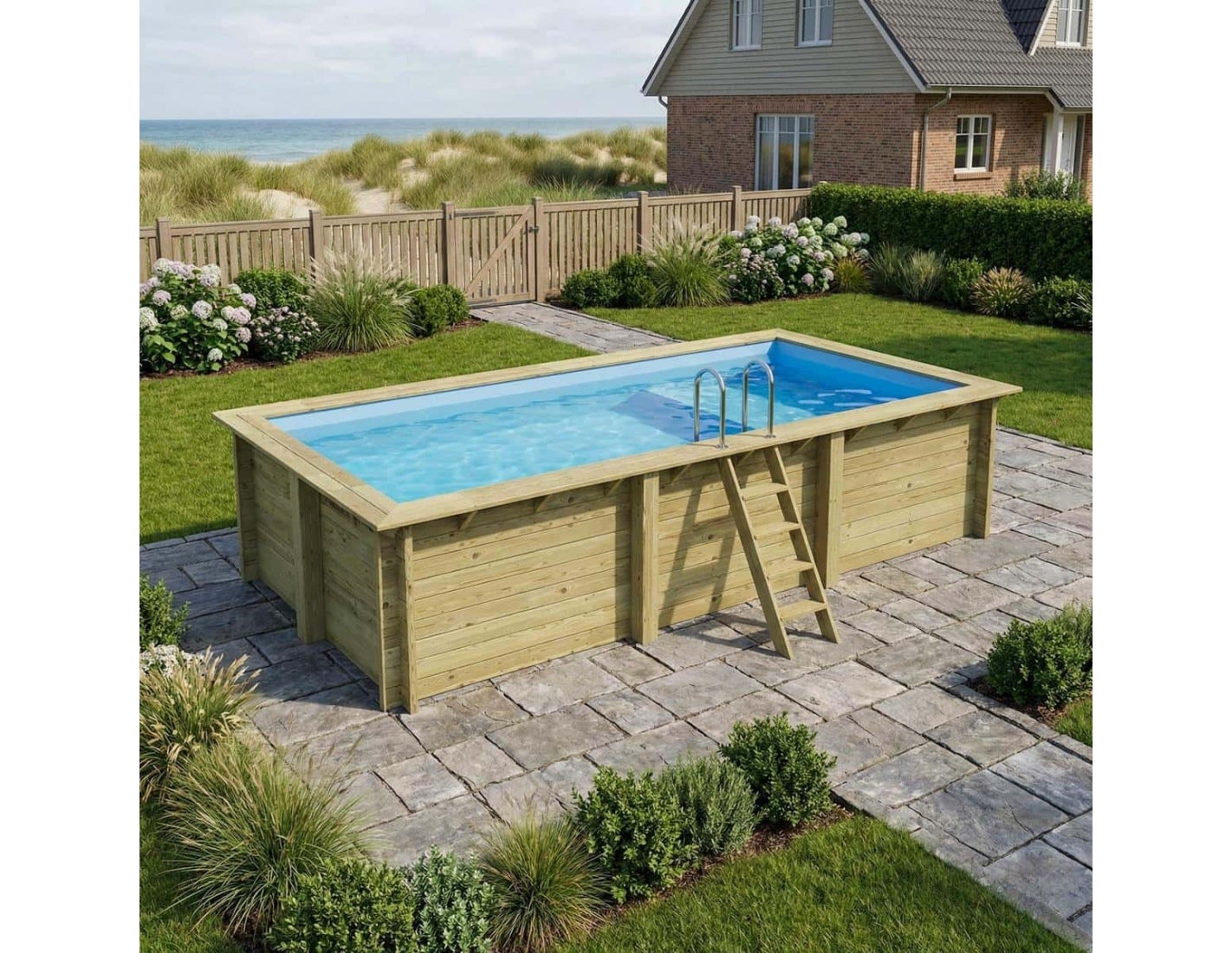 Piscina de madera de madera AQUA 6.1 x 2.85 – H.1.31 m con playa, azul ...