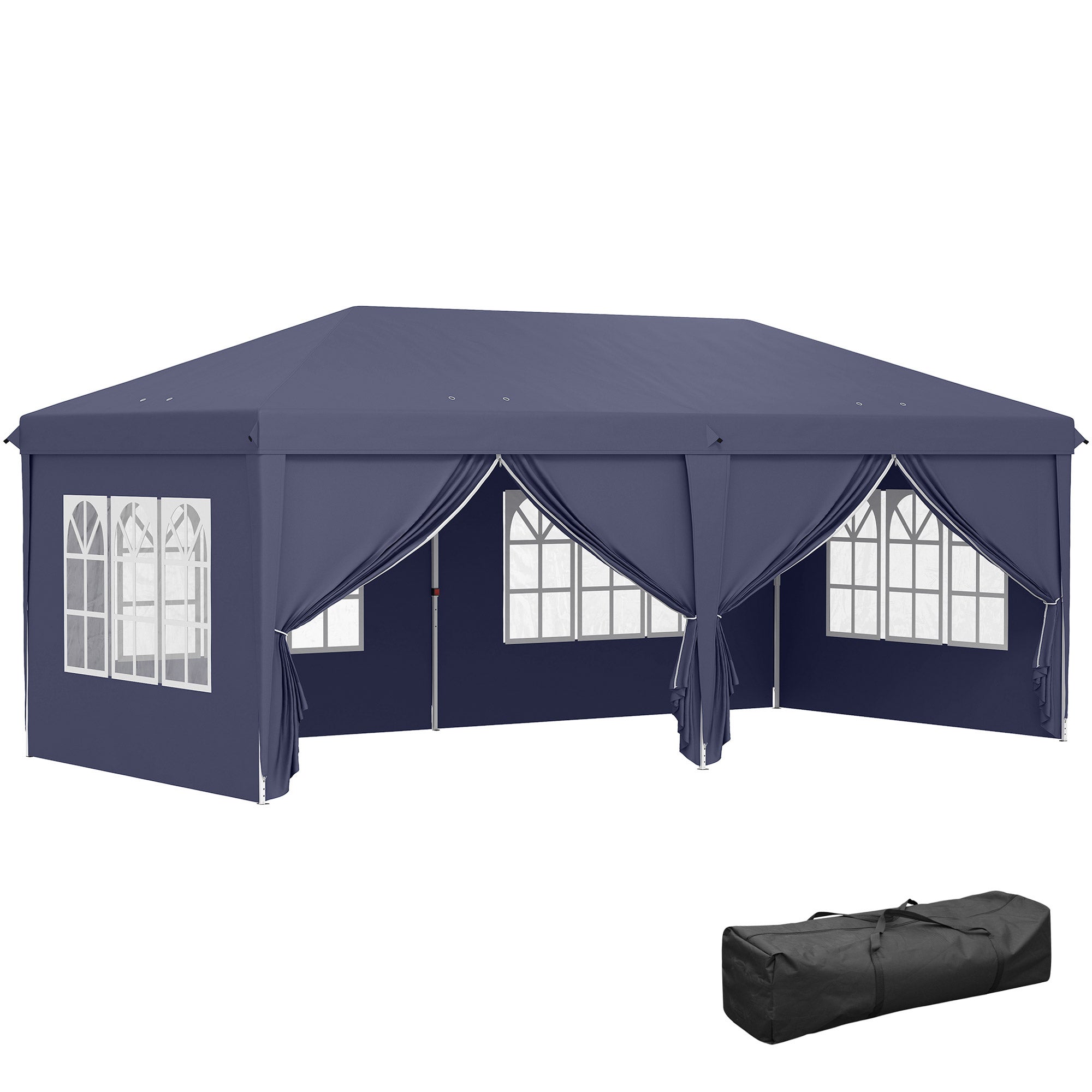 Pavillon pliant 6 x 3 m, panneaux latéraux amovibles, grandes fenêtres ...