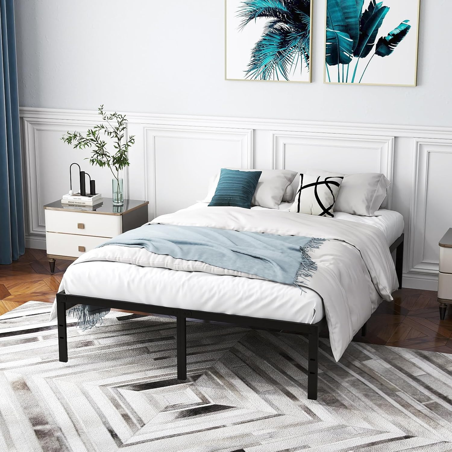 Cadre de Lit 140x200 cm, Lit 2 Personnes, Lit Double Hauteur 36 cm avec ...