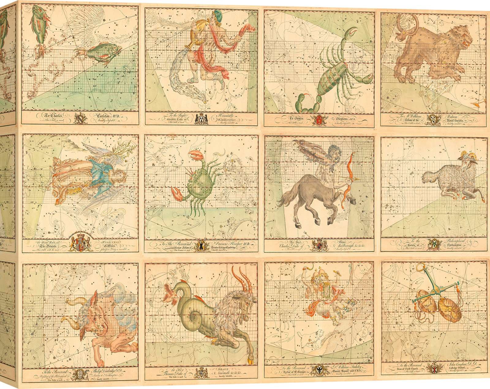 Tableau sur toile - John Bevis Cartes célestes des signes du zodiaque ...