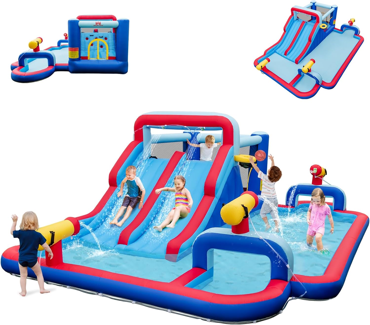 9 en 1 Structure Gonflable avec Doubles Toboggans Aquatiques & Piscine ...