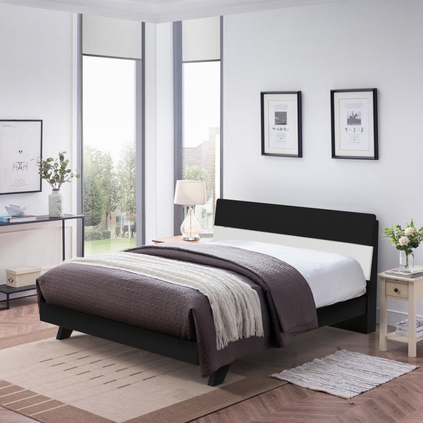 Cama de matrimonio 160 x 200 cm diseño de madera moderno cabecero ...