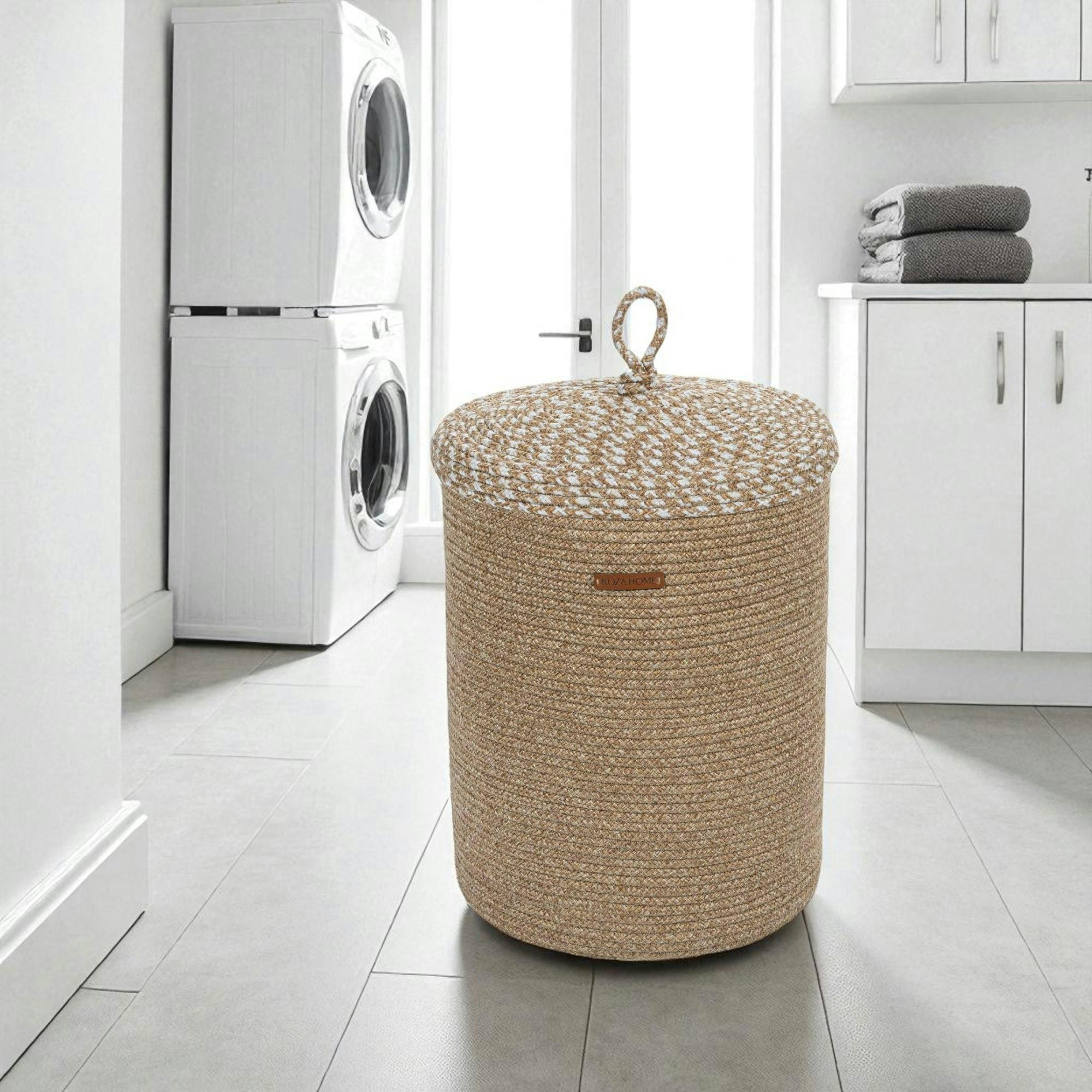 Panier de rangement rond – beige, avec couvercle IZMIR | Leroy Merlin