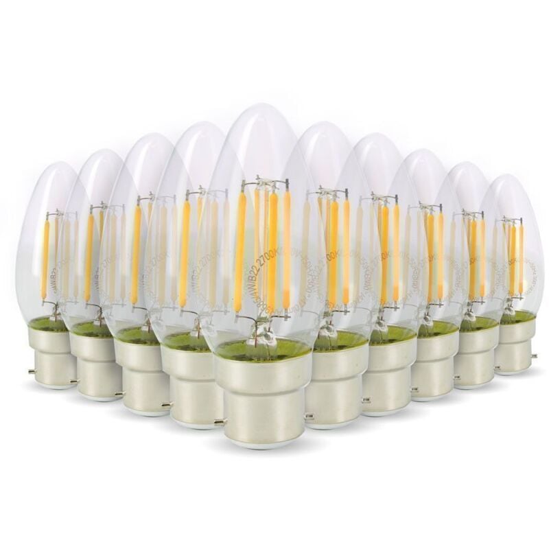 Lot de 10 Ampoules LED Flamme Filament 4W 40W Culot B22 blanc chaud ...