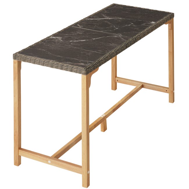 Table De Bar Rotin Cadre Aluminium 161x 645x995cm Marron Naturel
