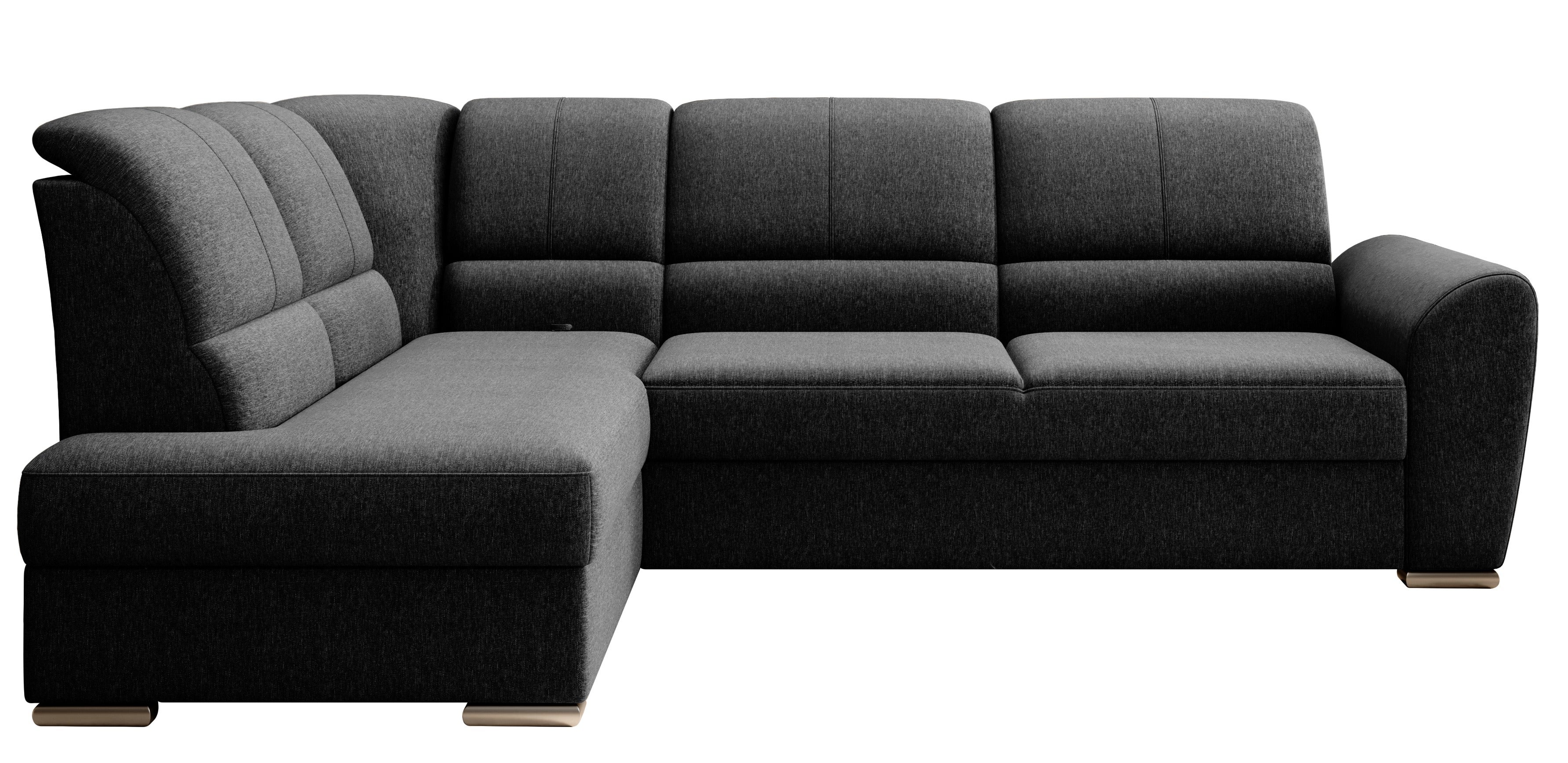 Canapé angle gauche convertible tissu noir et pieds acier chromé Zabor ...