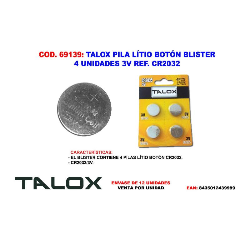 Talox pila litio boton blister 4 unds 3v cr2032 | Leroy Merlin