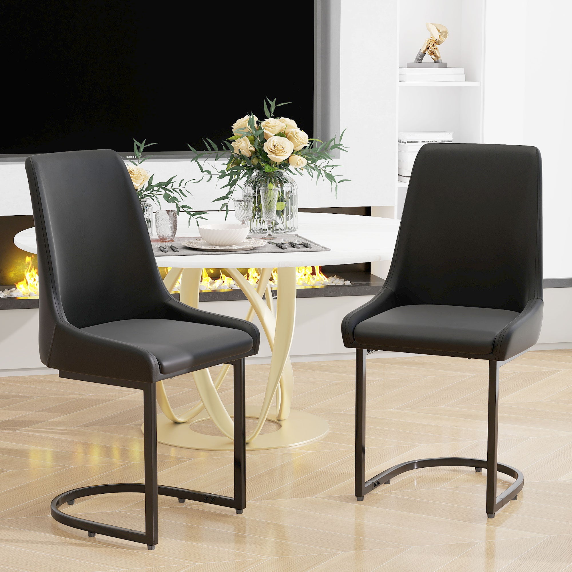 2 Chaises de Salle à Manger en PU Simili Cuir, Chaises de Cuisine Modernes, Chaises avec Haut ...