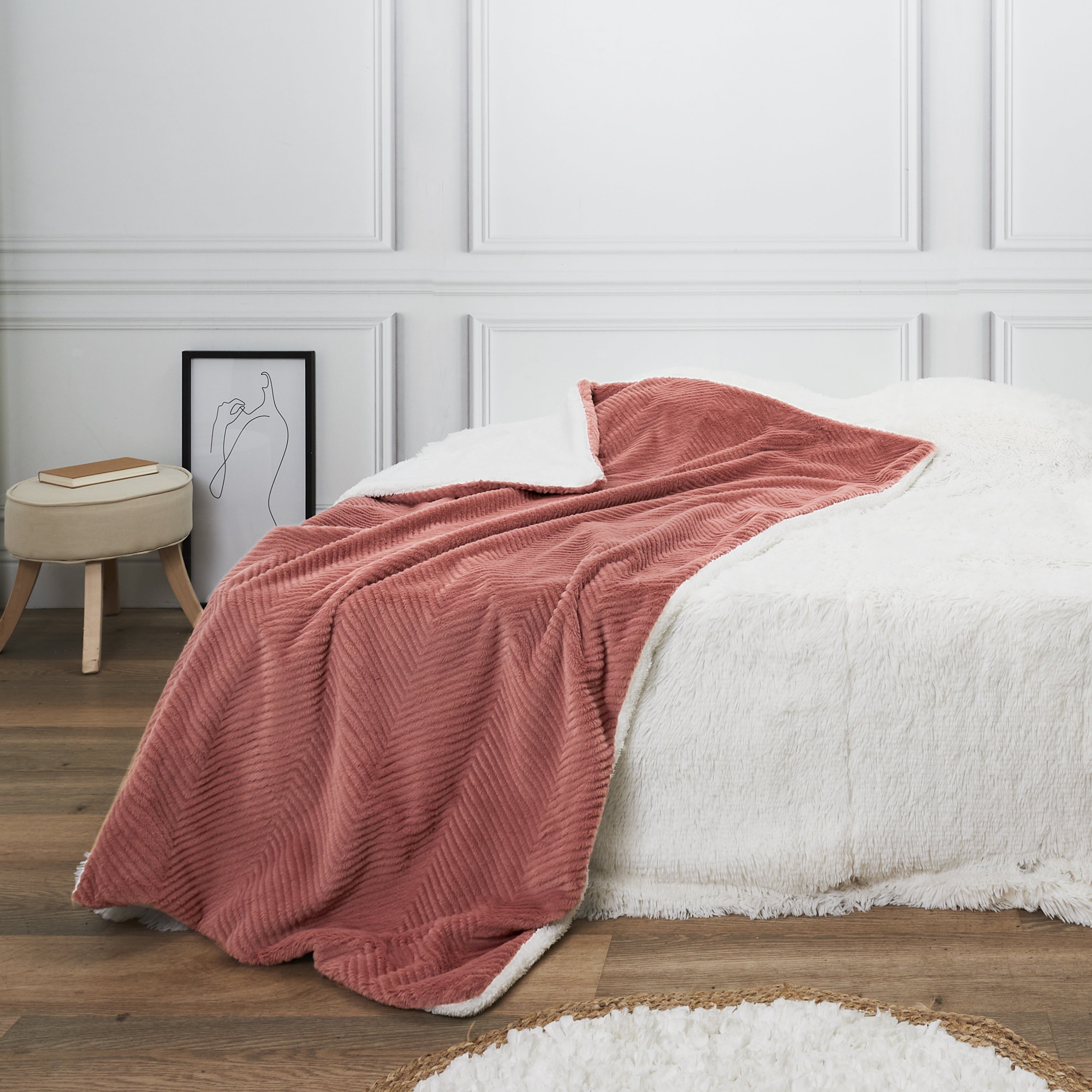 Plaid - HOME DECO FACTORY - Imitation Fourrure - Rose | Leroy Merlin