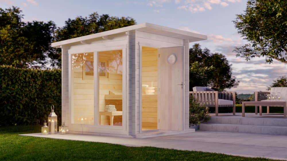 Sauna extérieur Andrik FinnTherm, 2.4x2.9m dim. ext. (cas échéant incl ...