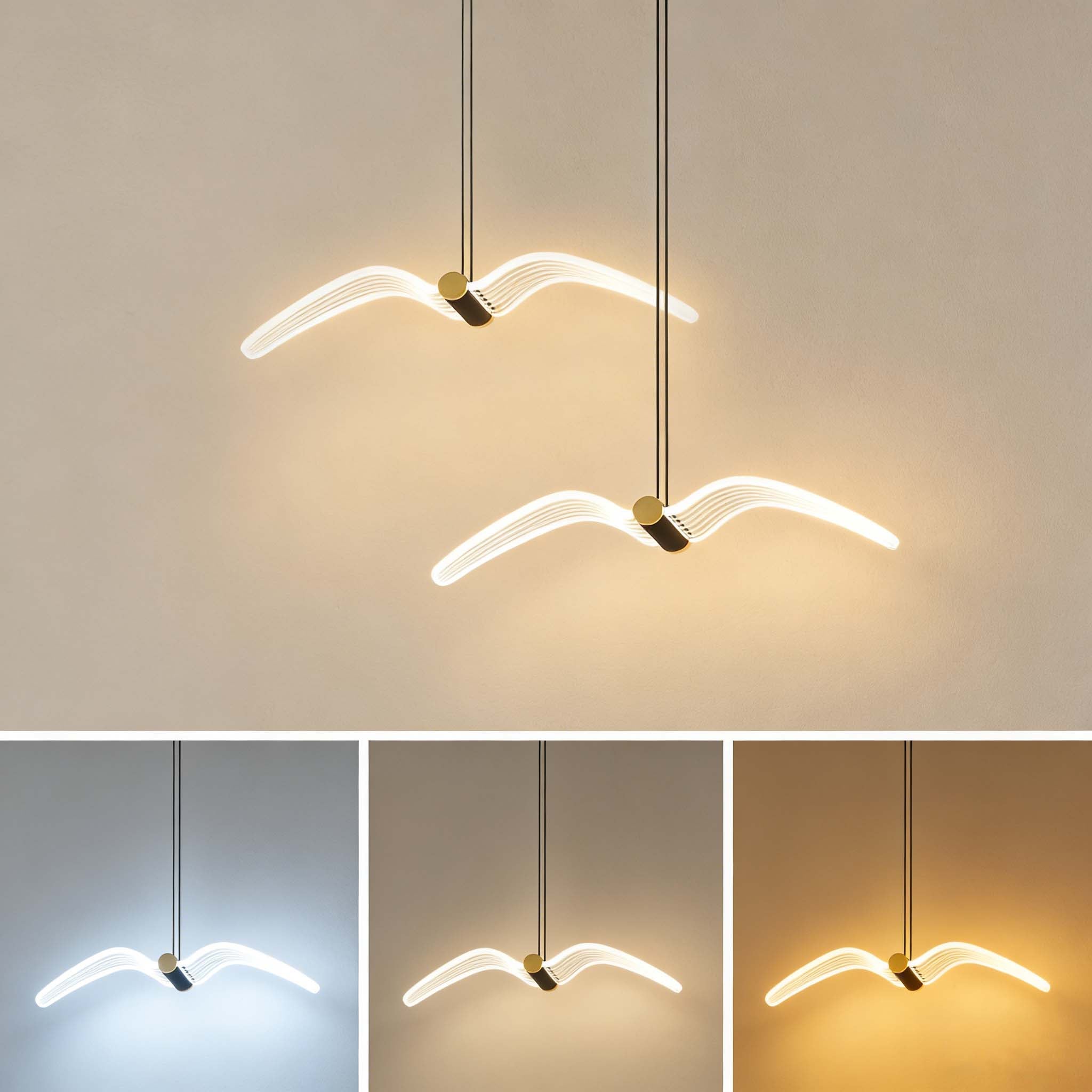 AULEDIO Lot de 2 suspensions mouette double tête LED 3 couleurs, blanc ...