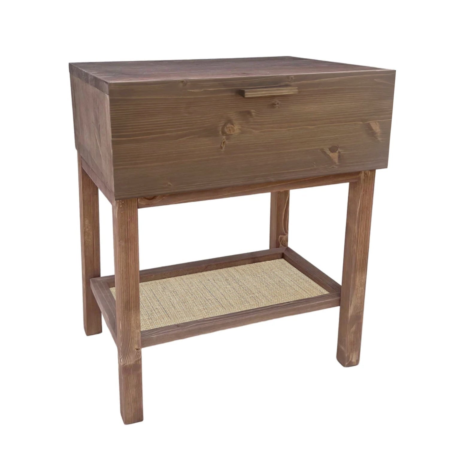 Table de chevet en bois sombre avec tiroir et étagère en raphia | Leroy ...