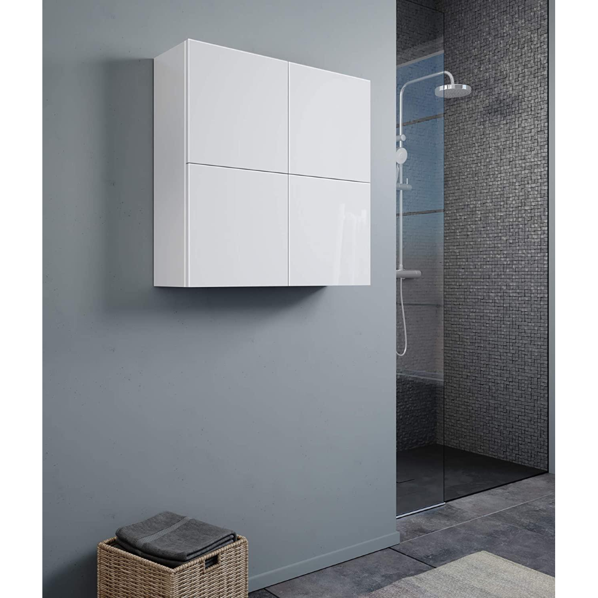 Pensile CUBOTTO a 4 ante con apertura PUSH&PULL Bianco Lucido | Leroy ...