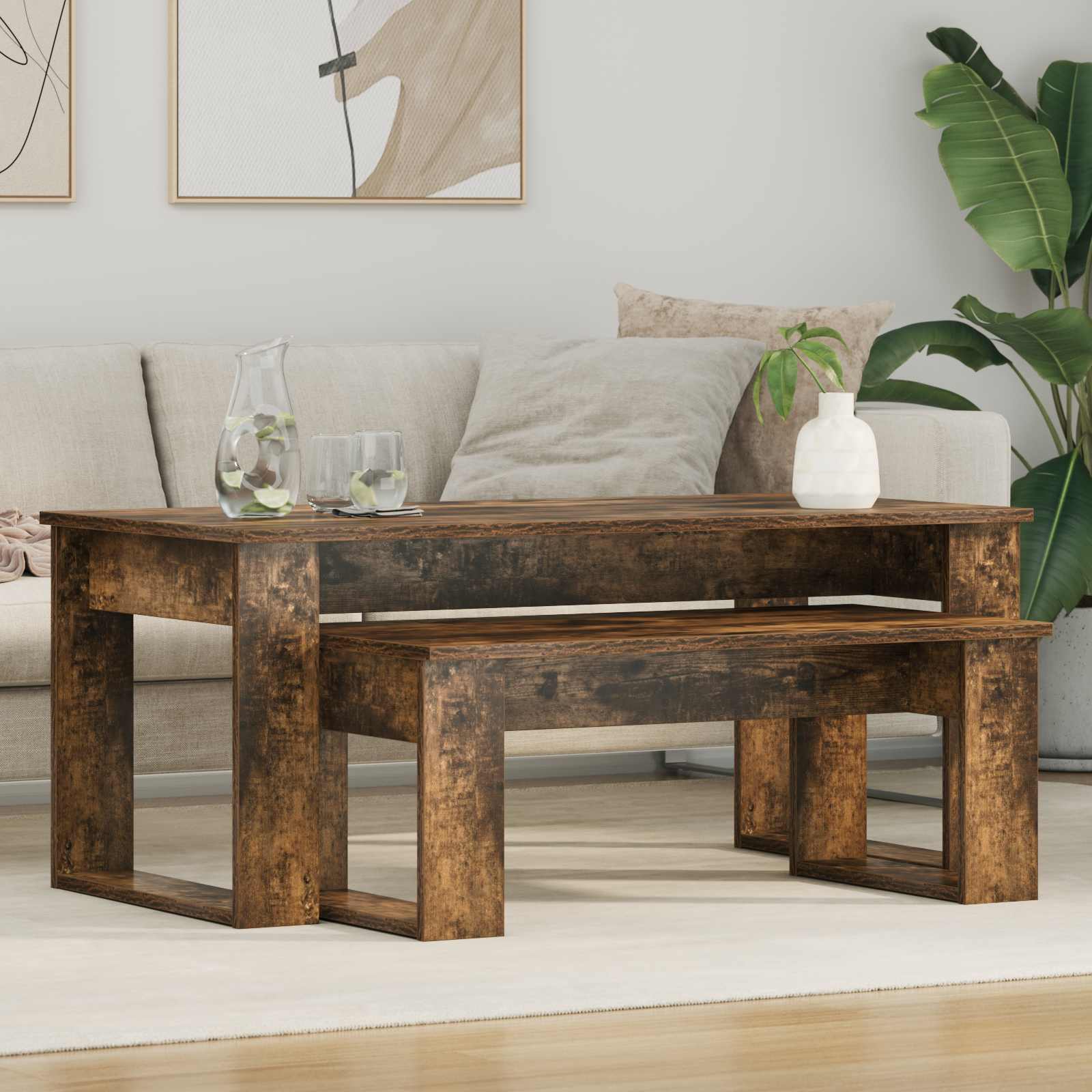 Ensemble de tables basses 2 pcs Chêne fumé Bois d'ingénierie | Leroy Merlin