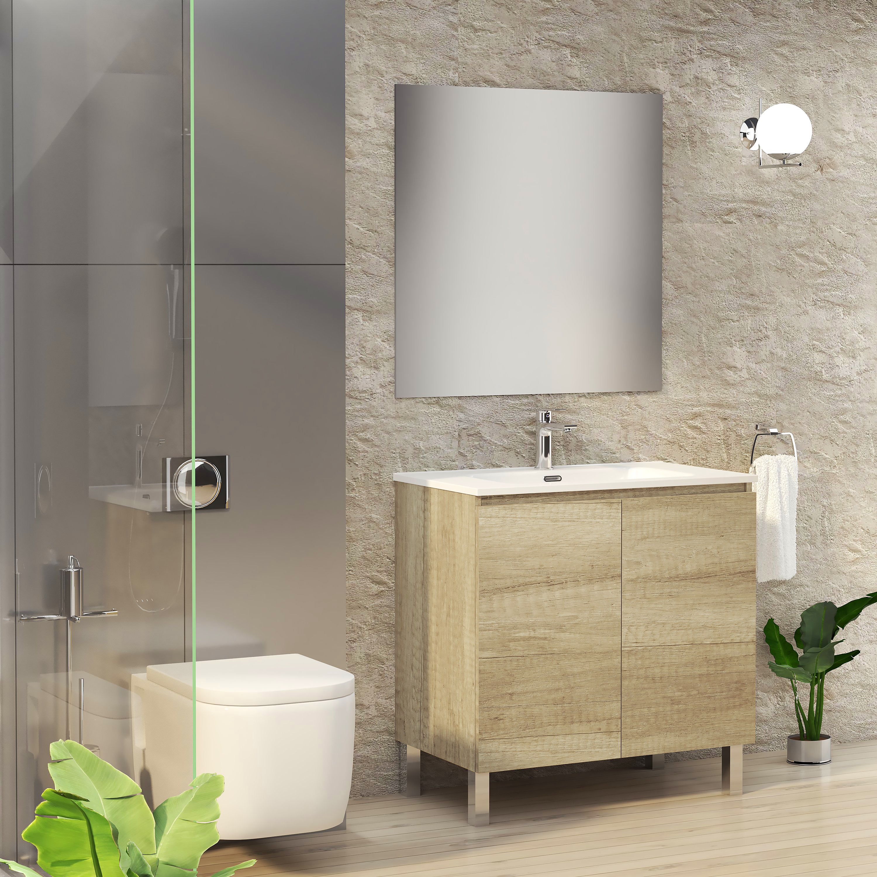 ENSEMBLE DE SALLE DE BAIN LUST | 80 CM NATURE | DEUX PORTES | LAVABO ...