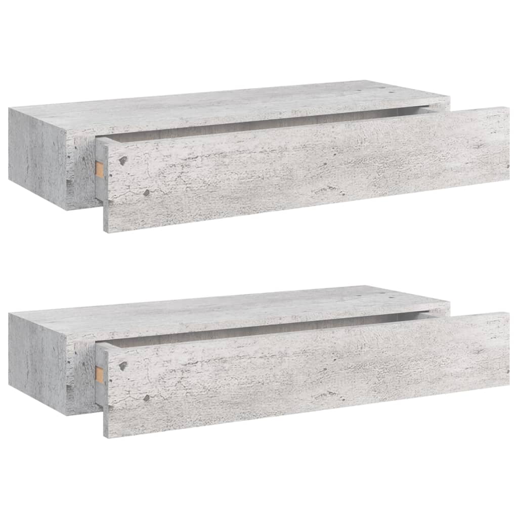 Étagères à tiroir murales 2 pcs Gris béton 60x23,5x10 cm MDF | Leroy Merlin