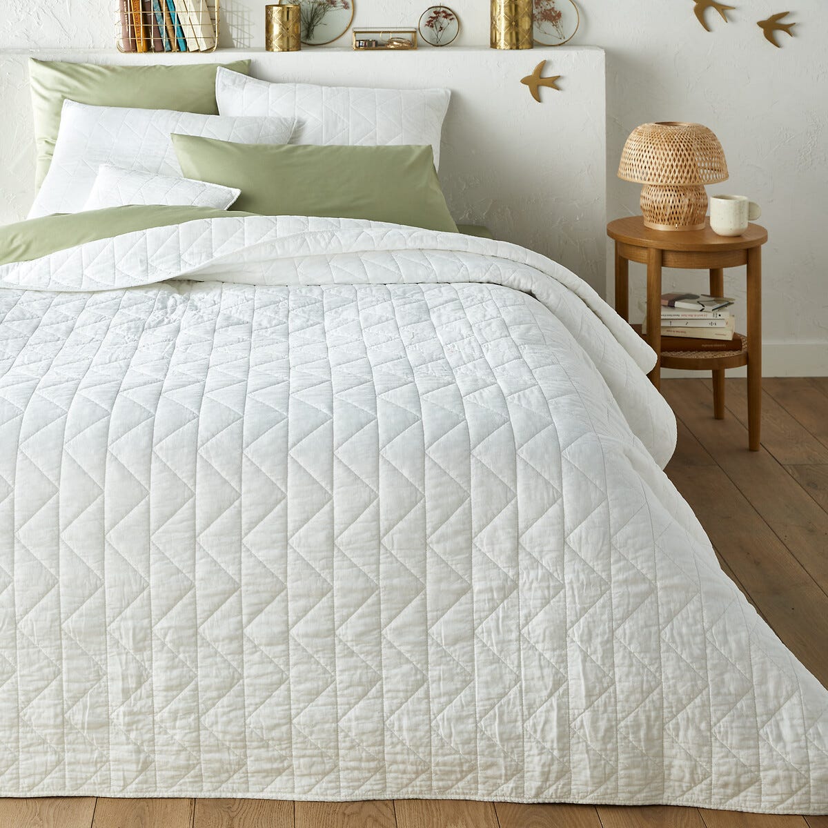 Couvre Lit Boutis Matelassé Coton Zig Zag Scenario Blanc Neige 180