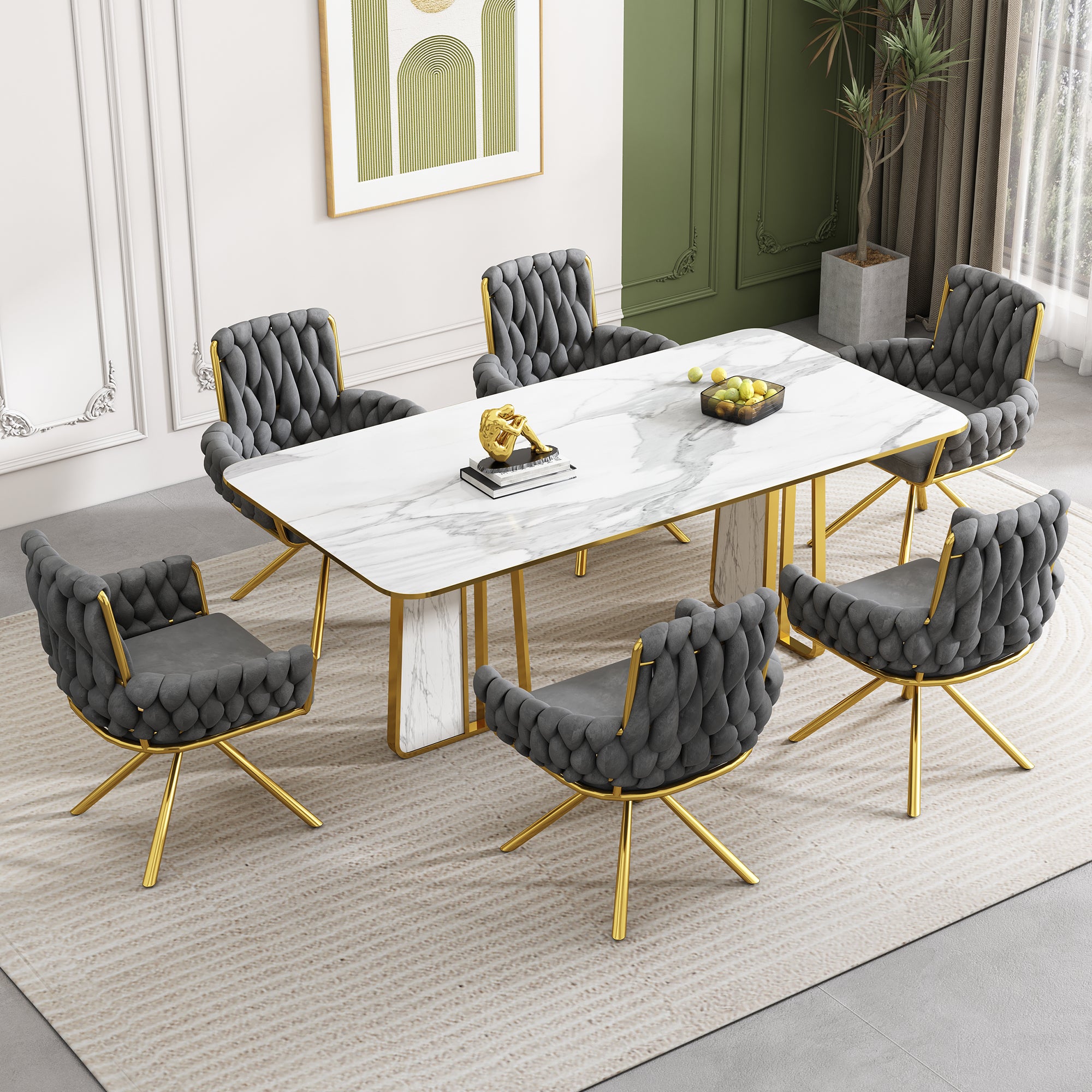 Set of 6 velvet dining chairs, Armchair, Luxury swivel chair, Leisure ...