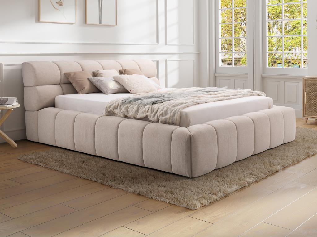 Lit coffre 160 x 200 cm - Tissu - Beige + Matelas - FORVIK II de Pascal ...