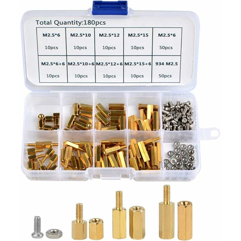 180pcs M2.5 Hex Entretoise en Laiton Entretoise et Assortiment de ...