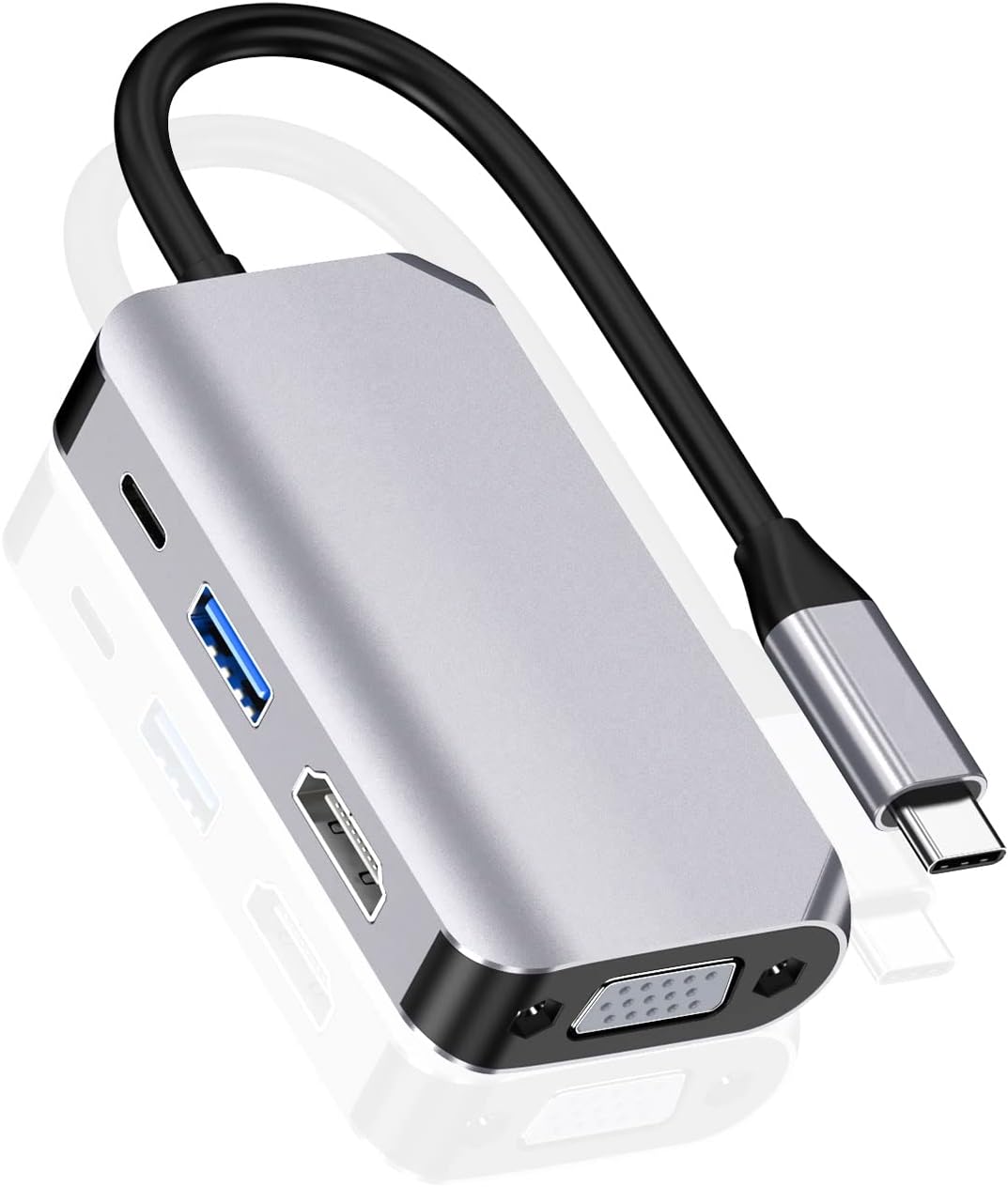 Adattatore hub USB C, 4 in 1 USB tipo C a 4K HDMI, VGA, USB 3.0 e docking station multiporta USB ...