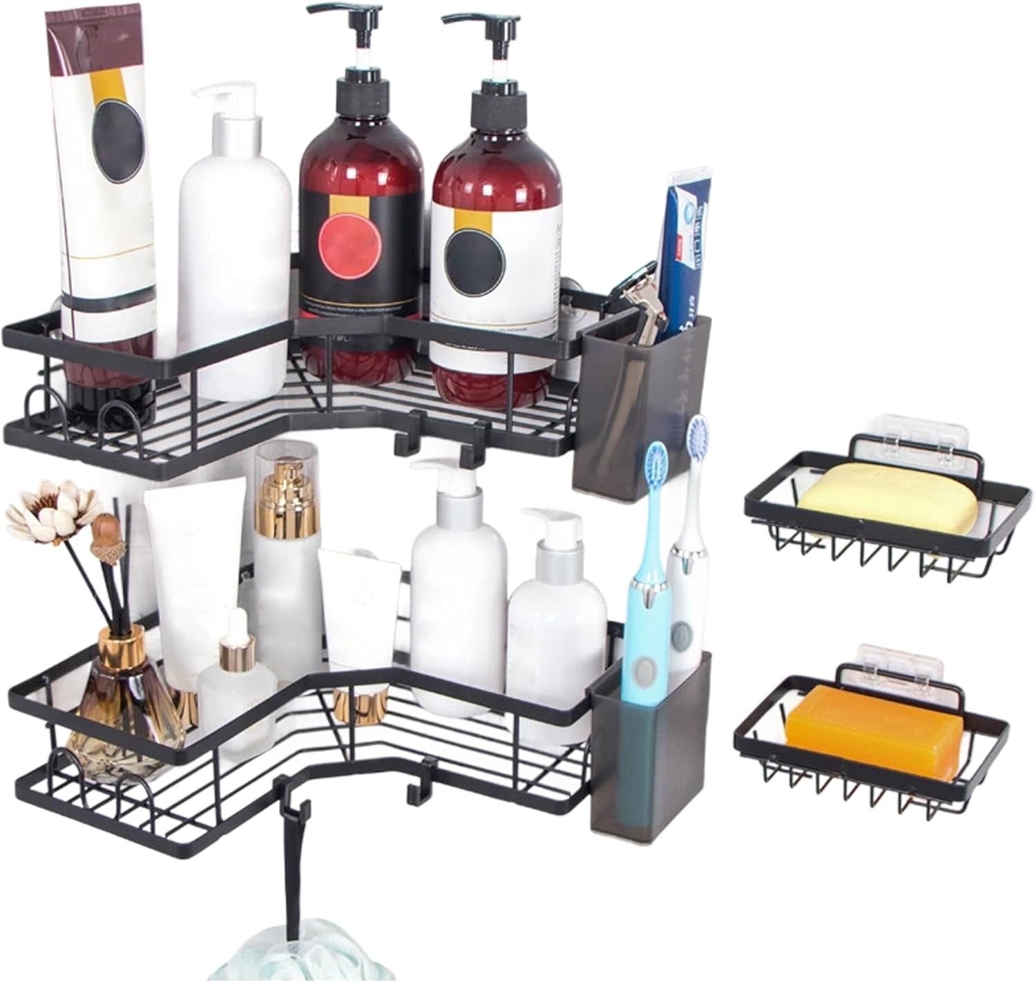 Noir,4 Douche Plateau sans Perçage Coin Gel Douche Support sans Perçage ...