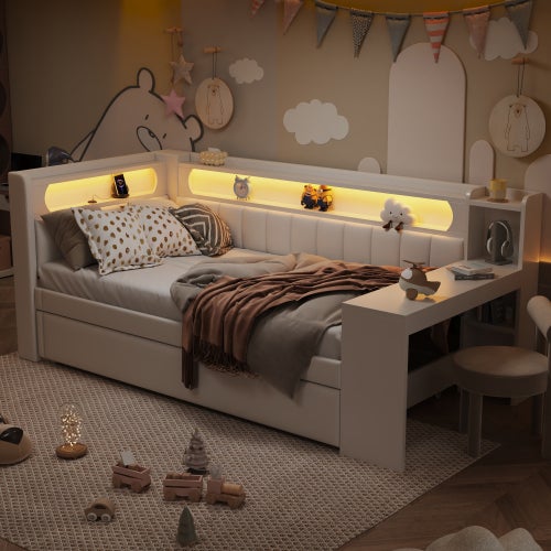 Lit gigogne 90x200 cm, lit enfant avec ports USB, éclairage LED et ...