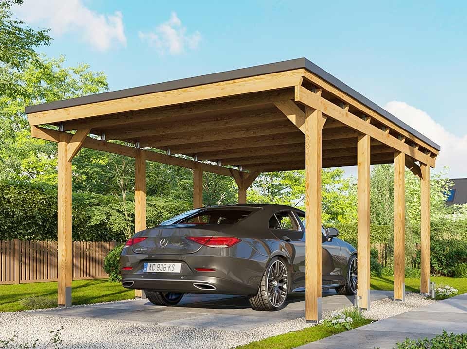 Tettoia posto Auto Coperto CASTELLANE in Legno - 373 x 555 - 1 Auto ...