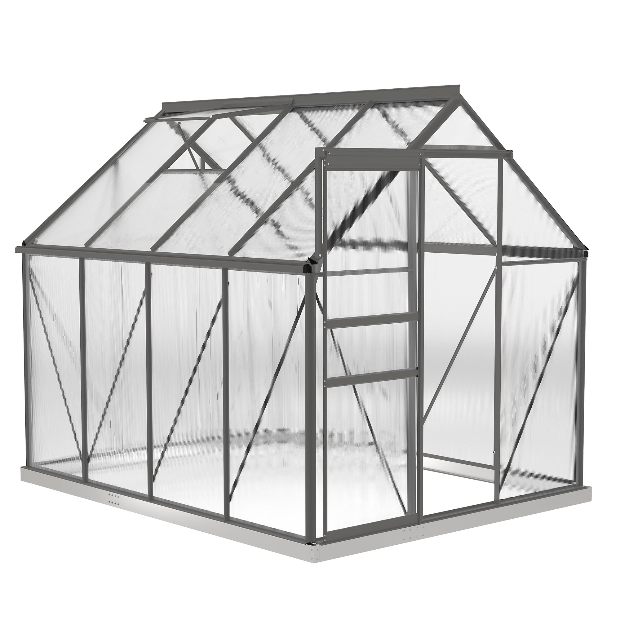 Serre de jardin en polycarbonate 4,8 m²avec fondation, lucarne réglable ...