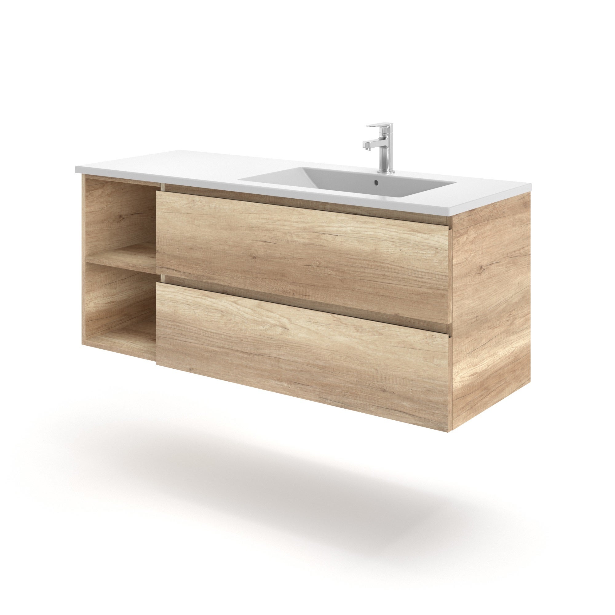 Meuble de salle de bain avec plan à poser 2 tiroirs + 2 étagères à ...