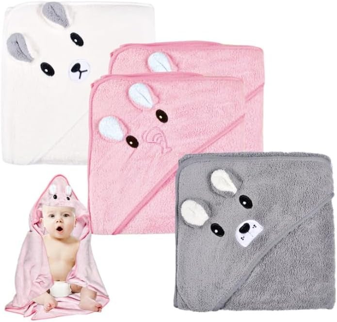 Serviettes de bain bébé 3Pcs Serviette Éponge 80 x 80cm Blanc et Rose ...